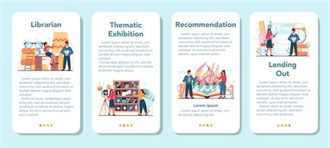 premium vector librarian mobile application banner set