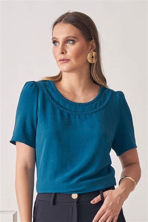 Blusa ElegÂncia Mater Elara Azul PetrÓleo