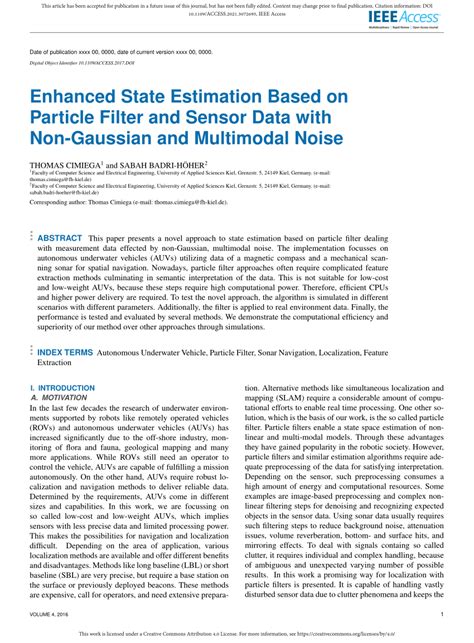Pdf Enhanced State Estimation Based On Particle Filter And Sensor