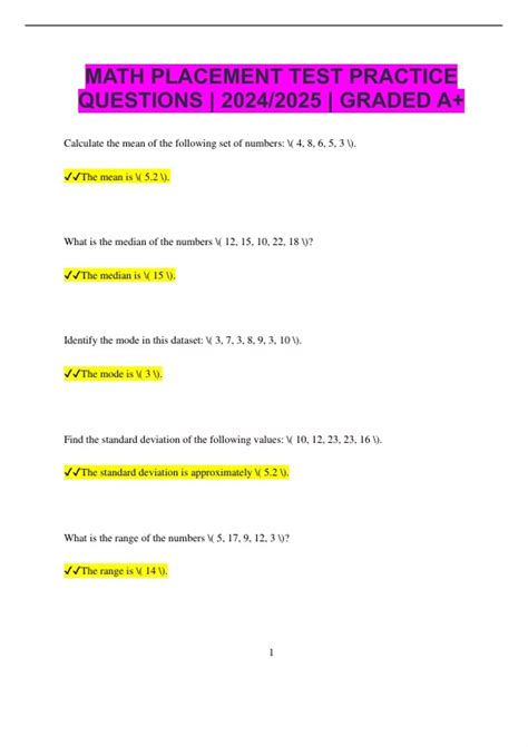 Math Placement Test Practice Questions 2024 2025 Graded A Math Placement Stuvia Us