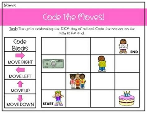 100th Day Activity Coding Unplugged Maze For Elementary Computer Science