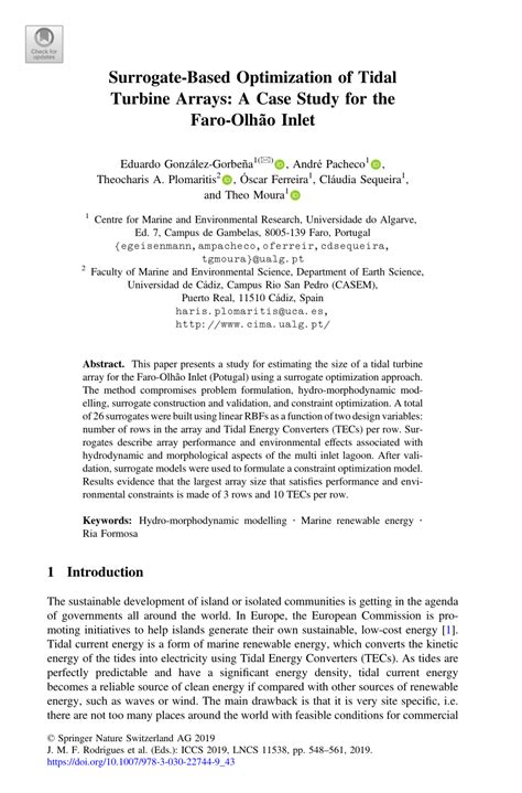 Pdf Surrogate Based Optimization Of Tidal Turbine Arrays A Case