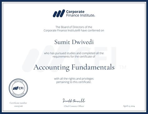 completed accounting course by corporate finance institute sumit