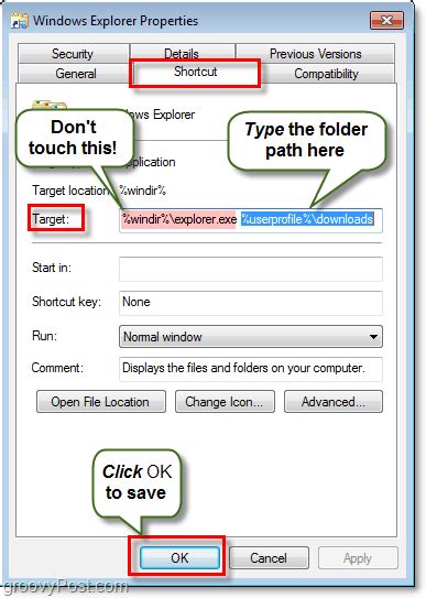 How To Change The Windows 7 Explorer Default Folder