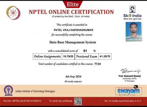 Databasemanagement Nptel Certification Sql Learning Achievement Vraj Patel