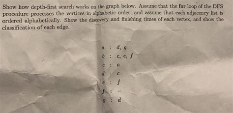 Solved Show How Depth First Search Works On The Graph Below Chegg