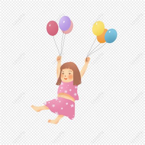 풍선을 움켜 쥐고있는 어린 소녀 Png 일러스트 무료 다운로드 Lovepik