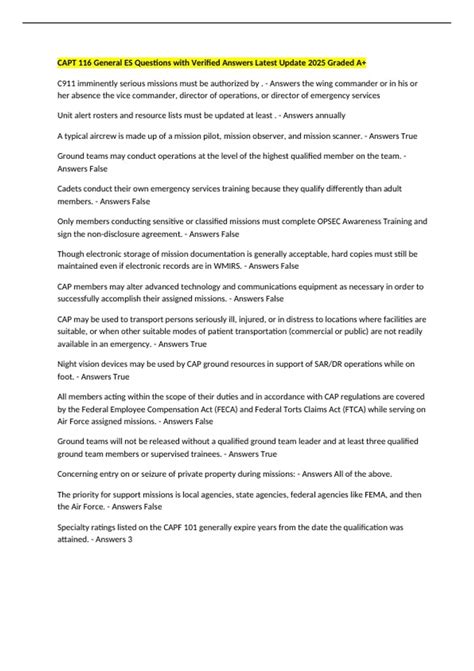 Capt 116 General Es Questions With Verified Answers Latest Update 2025 Graded A Capt 116