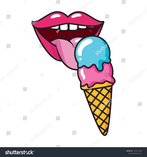 Mouth Eating Ice Cream Pop Art Stock Vector Royalty Free 1414371362