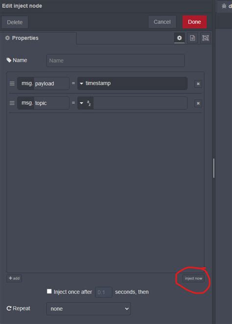 nodered corrupted can not use inject node node red home assistant