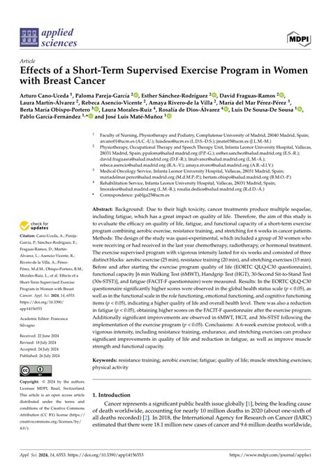 Pdf Effects Of A Short Term Supervised Exercise Program In Women With Breast Cancer