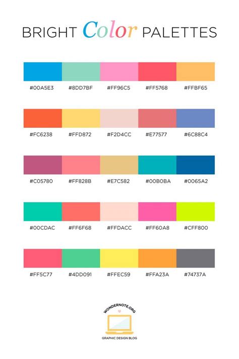 Color Palettes For Web Digital Blog And Graphic Design With Hexadecimal Codes Wondernote