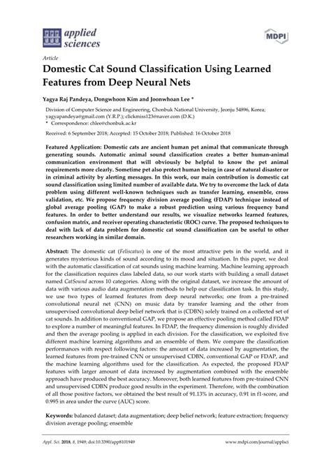 pdf domestic cat sound classification using learned features from