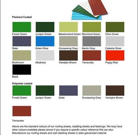 Roof Colour Chart Ponasa