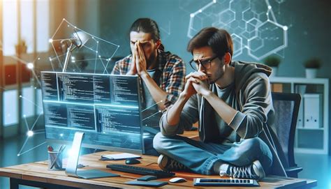 Photo Realistic As Developer Looking At A Failed Code Deployment Appearing Frustrated Concept As