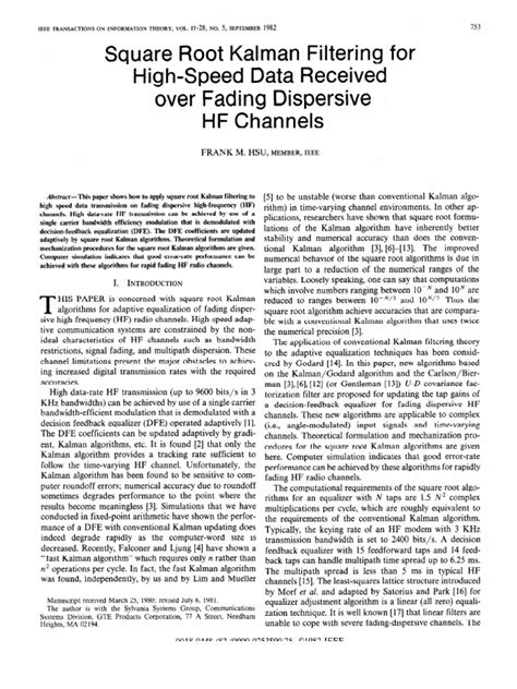 Hsu Square Root Kalman Pdf Kalman Filter Matrix Mathematics