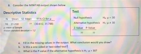 solved 8 consider the minitab output shown below test