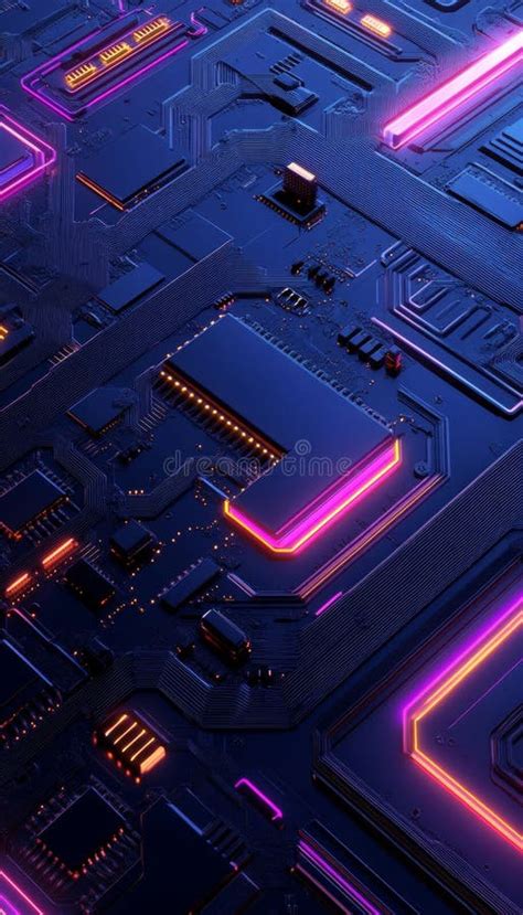 Futuristic Glowing Circuit Board High Tech Complexity Pattern On Blue Abstract Background Stock