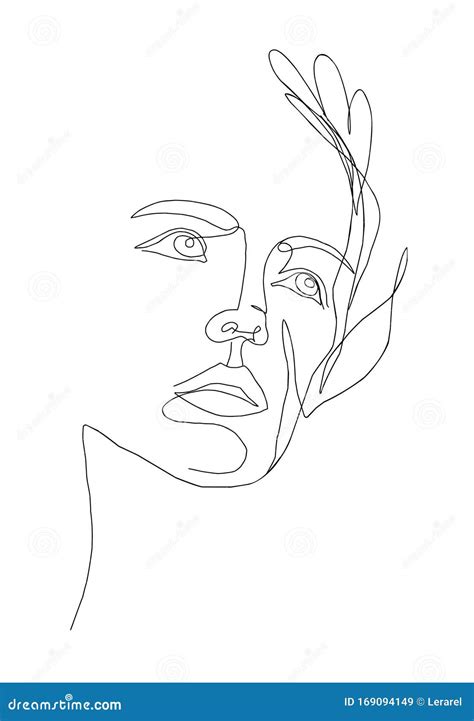 Ritratto Di Una Ragazza Con Un Fiore Linea Continua Disegno Di Volti