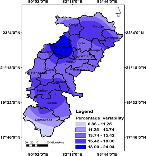 Spatial Distribution Of Inter Annual Variability Of Annual Rainfall Cv
