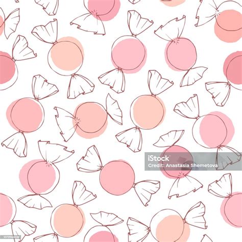 손 흰색 바탕에 분홍색 동그라미 원활한 패턴 벡터 사탕 개요를 그려 발렌타인의 날 휴일 장식 파스텔 색상입니다 사탕에 대한 스톡 벡터 아트 및 기타 이미지 Istock