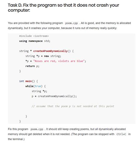 Solved Task D Fix The Program So That It Does Not Crash