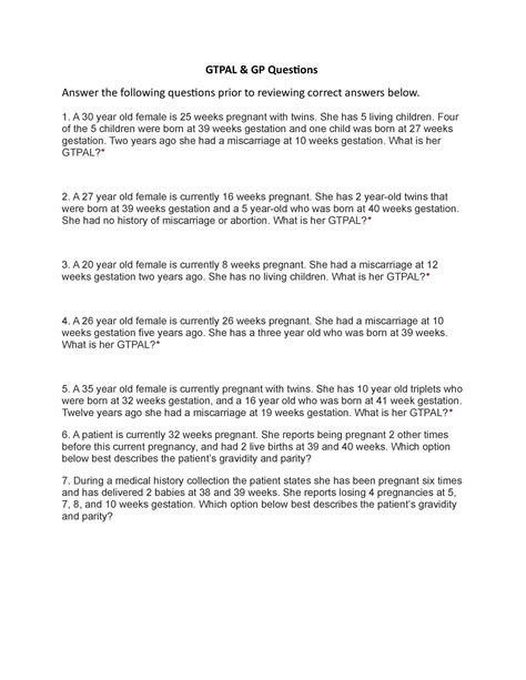 Gtpal Questions Student Copy Diagnostic And Gtpal And Gp Questions