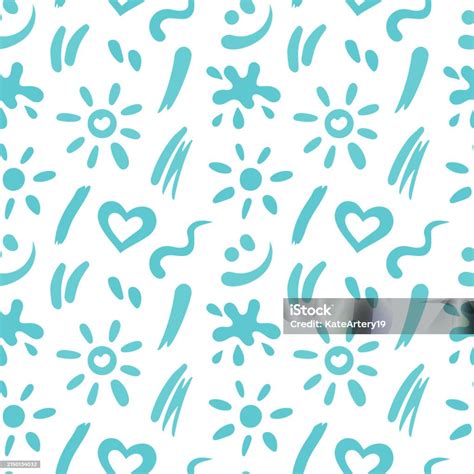 자외선 차단제 크림의 획 원활한 패턴 태양 마음 미소 얼룩이 모양을 번집니다 벡터 일러스트 레이 션입니다 플랫 디자인 더러운에