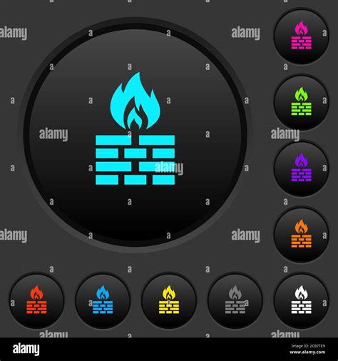 firewall dark push buttons with vivid color icons on dark grey