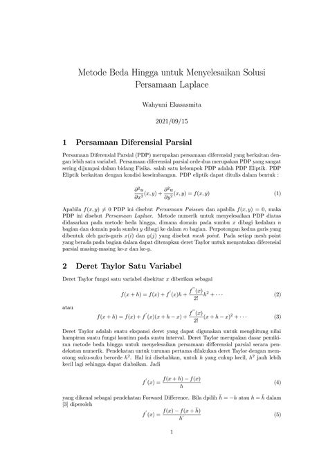 solution finite difference method for laplace equation 1 program