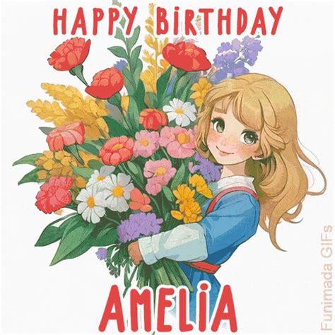 Happy Birthday Amelia With Anime Style Girl And Flowers Download On