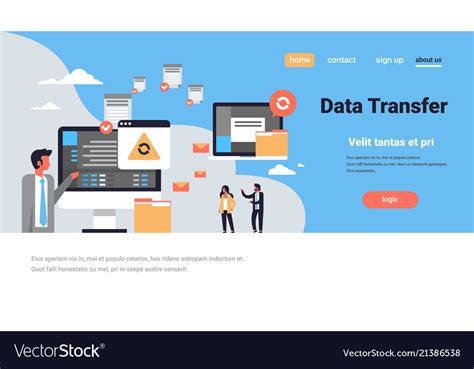 People Working Data Transfer Synchronization Vector Image