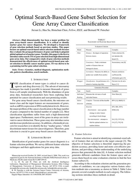 Pdf Optimal Search Based Gene Subset Selection For Gene Array Cancer Classification