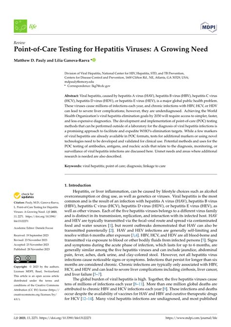 Pdf Point Of Care Testing For Hepatitis Viruses A Growing Need
