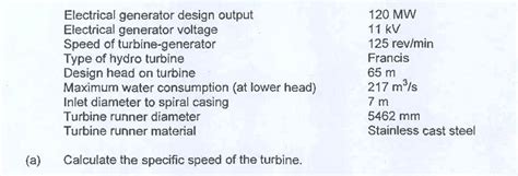 Solved Table Electrical Generator Design Output 120MW Chegg Com
