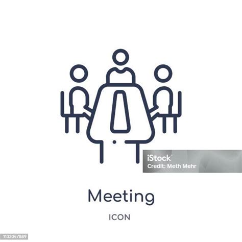 암호 화폐 경제 및 금융 개요 컬렉션에서 선형 회의 아이콘 흰색 배경에 고립 된 얇은 라인 회의 벡터입니다 만남 유행 그림 공동체에 대한 스톡 벡터 아트 및 기타 이미지
