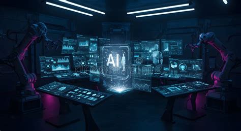 Ai Controlled Futuristic Command Center Stock Illustration Illustration Of Security