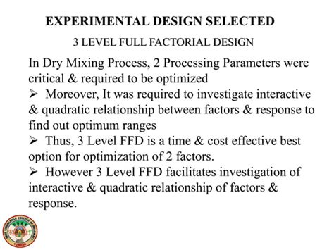 Optimization Technology And Screening Design Sathish H T Pptx
