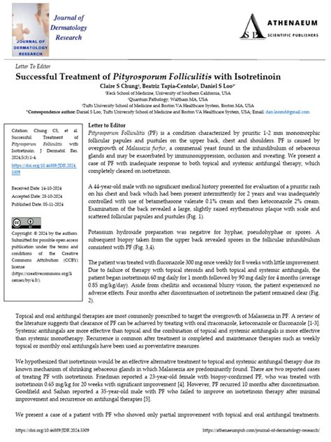 Isotretinoin For Pityrosporum Folliculitis Pdf Dermatology Medicine