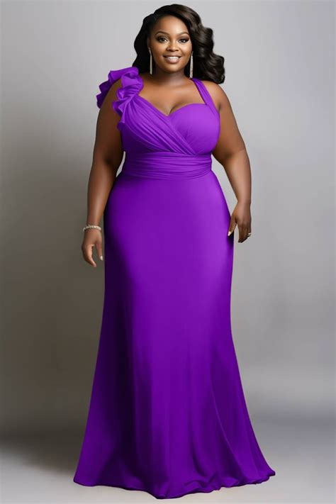 Xpluswear Design Plus Size Evening Purple Wrap Neck Flutter Sleeve