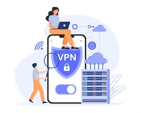 Premium Vector Tiny People Sitting And Standing Near Phone And Using Vpn To Protect His