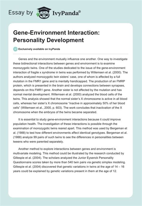 Gene Environment Interaction Personality Development 315 Words Essay Example