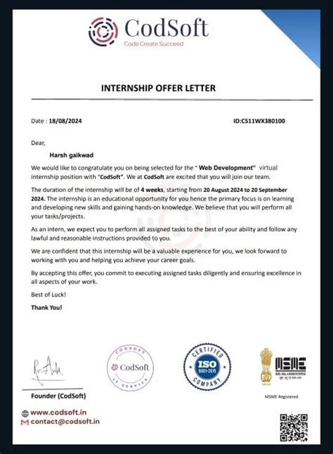 my internship at codsoft harsh gaikwad posted on the topic linkedin
