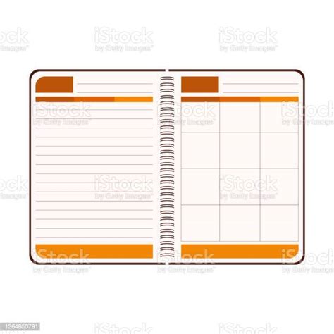평평한 스타일로 쓰기위한 일기를 엽니 다 학교 일기 상단에서 보기주최자 텍스트에 대 한 공간을 가진 플래너 색상 벡터 그림입니다 흰색 배경에 격리 0명에 대한 스톡 벡터