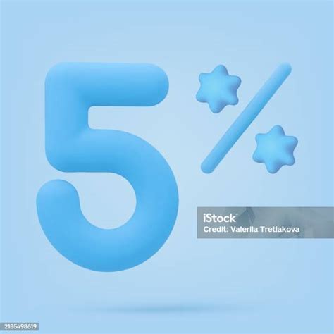 파란색 아이콘 3d 렌더링 5 퍼센트 5 눈송이로 기호 사실적인 디자인 요소 보라색에 벡터 일러스트 레이 션 엽서 아이콘 포스터