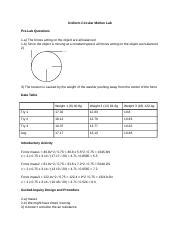 Understanding Uniform Circular Motion Forces Tension And Data Course Hero