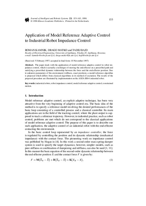 pdf application of model reference adaptive control to industrial