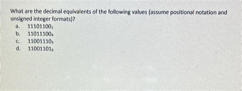 what are the decimal equivalents of the following