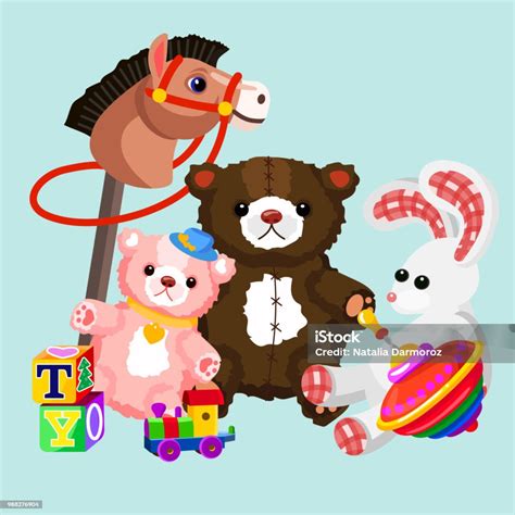 화려하 고 사랑 스러운 장난감의 벡터 일러스트 레이 션을 설정합니다 플랫 만화 디자인에 아이 장난감 개체 그룹에 대한 스톡 벡터 아트 및 기타 이미지 Istock