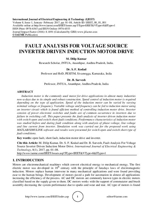 Pdf Fault Analysis For Voltage Source Inverter Driven Induction Motor Drive